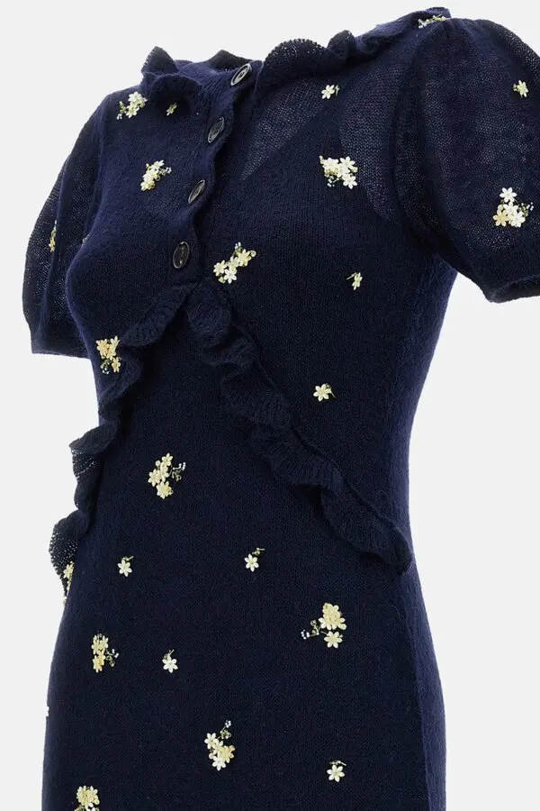 SHUSHU/TONG Abito Maniche Corte In Maglia Con Bordi In Pizzo - Blue