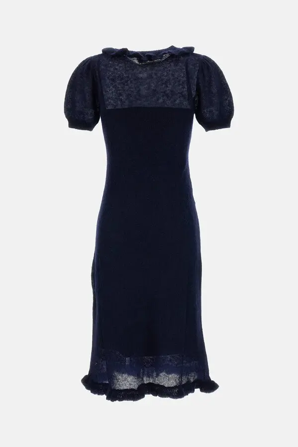 SHUSHU/TONG Abito Maniche Corte In Maglia Con Bordi In Pizzo - Blue