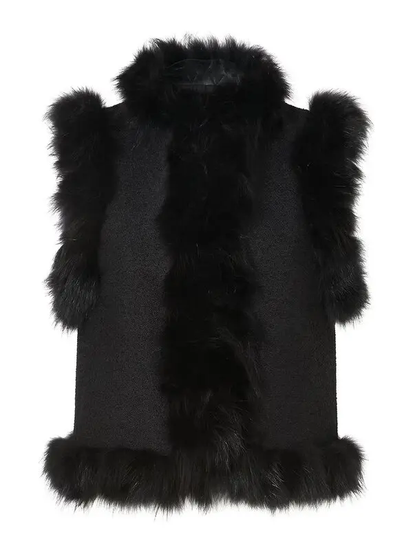 Fendi Wool Vest With Fox Fur Inserts - Black