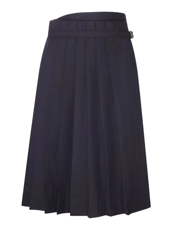 Dries Van Noten Navy Pleated Midi Skirt - Blue
