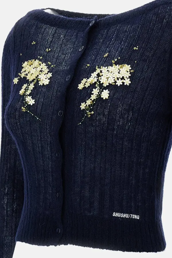 SHUSHU/TONG Cardigan In Maglia Con Ricamo Floreale In Perline