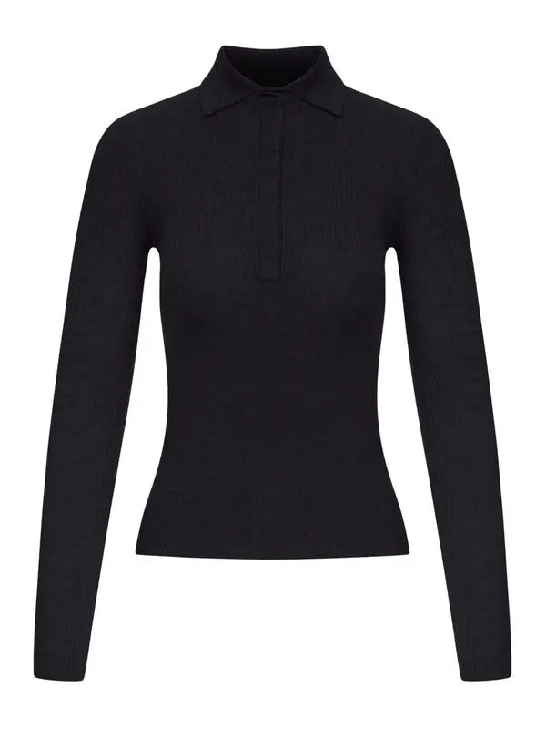Max Mara Beige Ribbed Knit Polo Shirt - Black