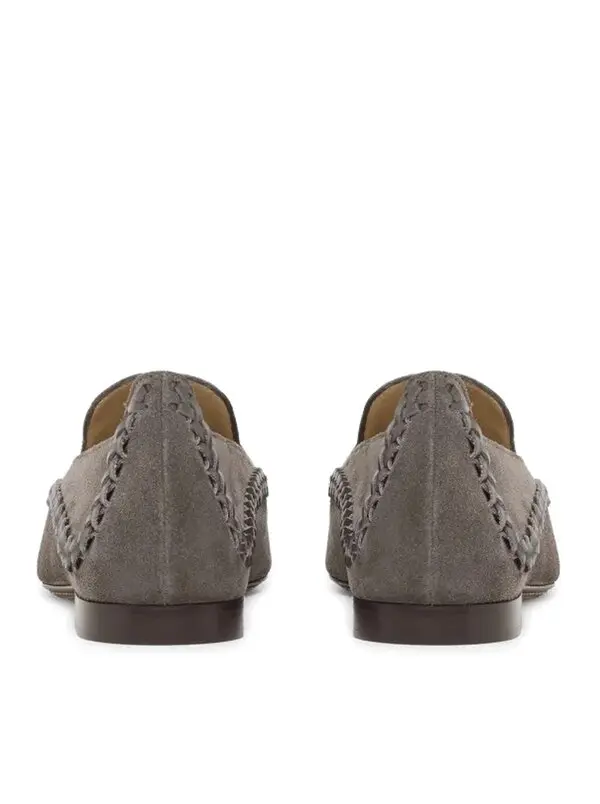 Giorgio Armani Slip-on Suede Sneakers With Woven Embroidery - Gray