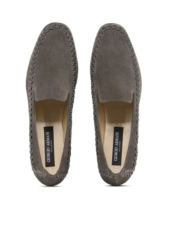 Giorgio Armani Slip-on Suede Sneakers With Woven Embroidery - Gray