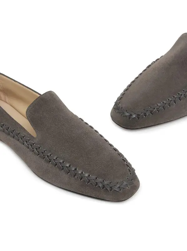 Giorgio Armani Slip-on Suede Sneakers With Woven Embroidery - Gray