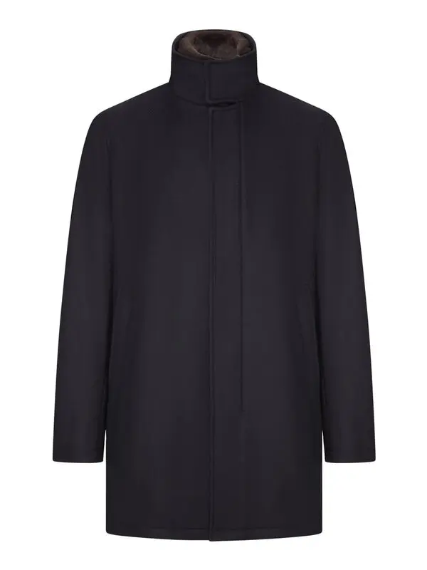 Herno Coat With High Collar And Contrasting Interior - Black