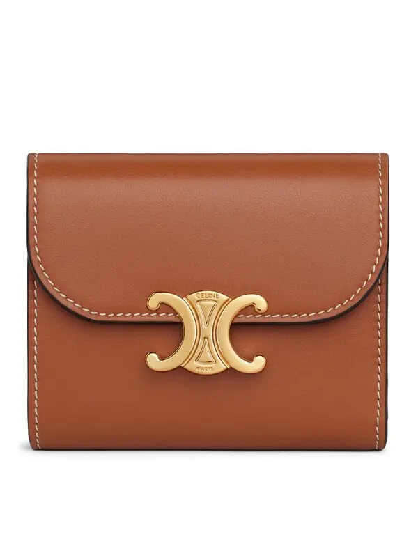 Celine Triomphe Small Flap Wallet In Leather - Tan