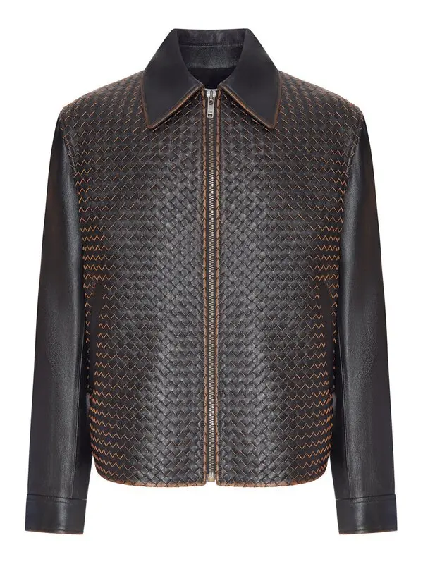 Bottega Veneta Woven Leather Jacket With A Vintage Look