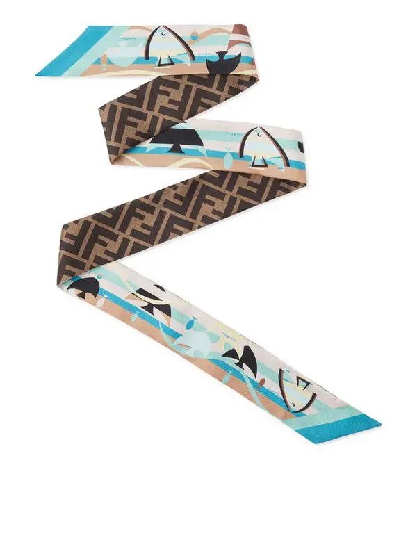 Fendi Wrappy Bandeau In Blue Printed Silk