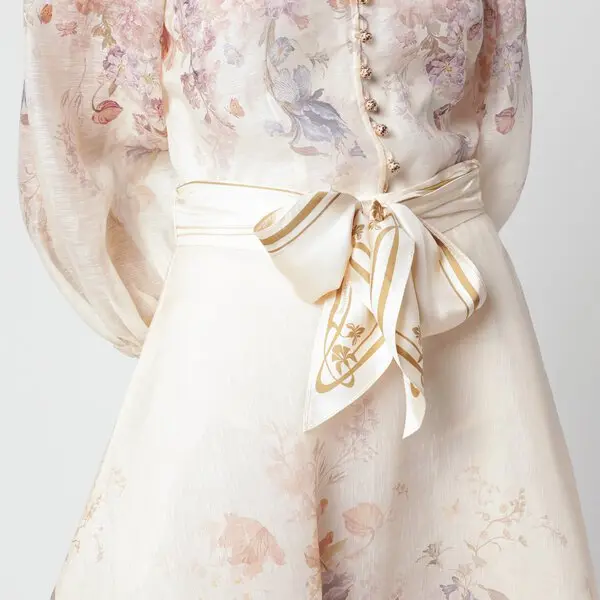 Zimmermann Ascent Cream Linen And Silk Flared Midi Skirt