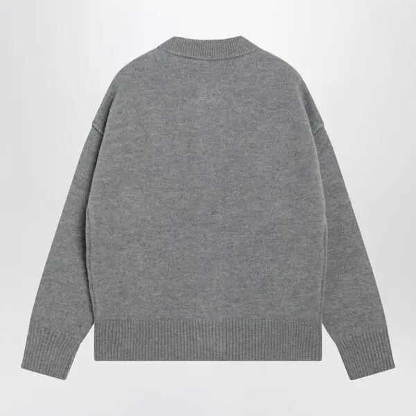 AMI Paris Grey De Coeur Wool Cardigan