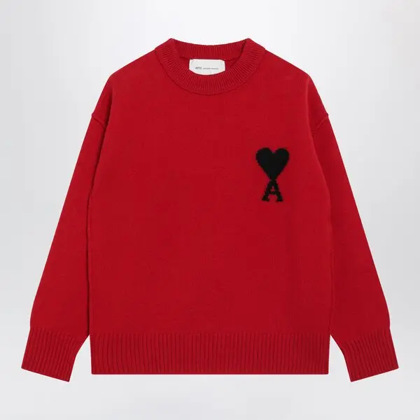 AMI Paris Ruby De Coeur Virgin Wool Sweater - Red
