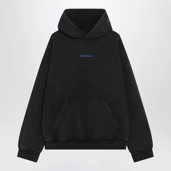Balenciaga Faded-effect Oversized Hooded Sweatshirt - Black