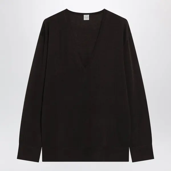 TOTEME V-neck Sweater In Lyocell And Cashmere - Brown