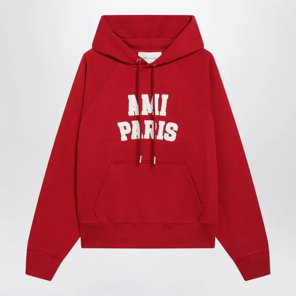 AMI Paris Hooded Sweatshirt With Logo Embroidery - Red