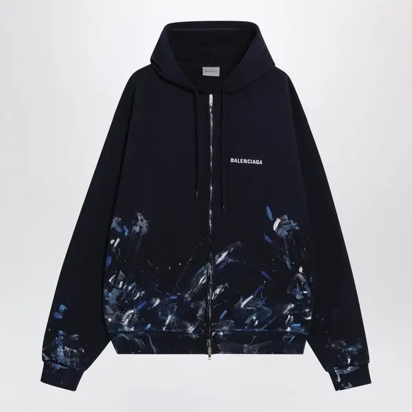 Balenciaga Navy Zip-up Sweatshirt With Paint-stain Effect
