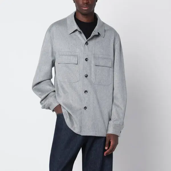 Zegna Grey Melange Cashmere Shirt Jacket - Gray
