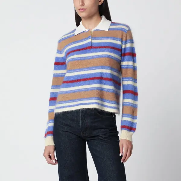 Guest In Residence Light Blue/beige Grizzly Cropped Rugby Polo Shirt - Multicolor