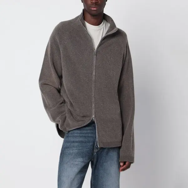 Our Legacy Line Zip Cardigan In Merino Wool - Brown