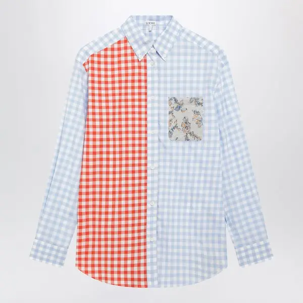 Loewe Light Blue And Orange Patchwork Cotton Shirt - Multicolor