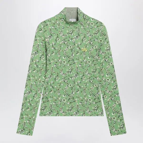 Loewe Green High-neck Top With Floral Jacquard Pattern - Multicolor