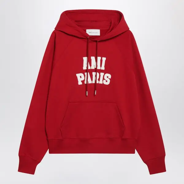 AMI Paris Cotton Hooded Sweatshirt - Red