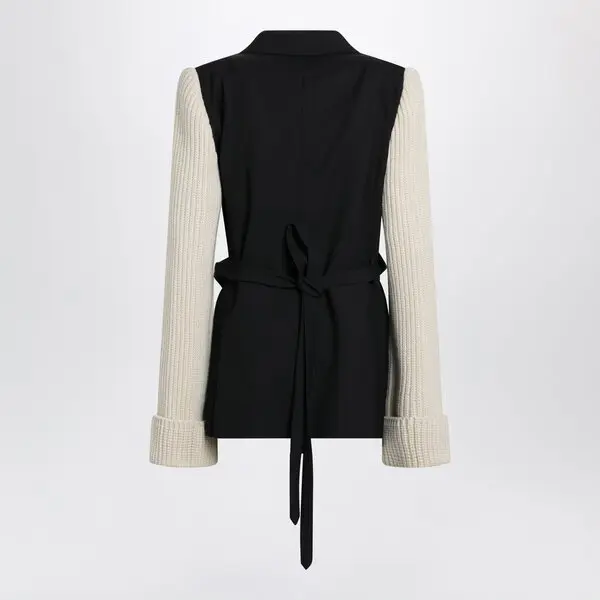 Dries Van Noten White Jacket With Ribbed Knit Sleeves