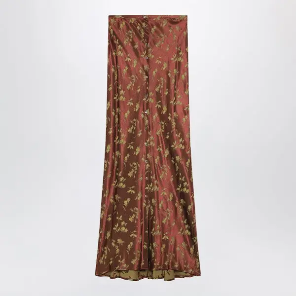 Dries Van Noten Long Rust Skirt In Floral Jacquard - Brown