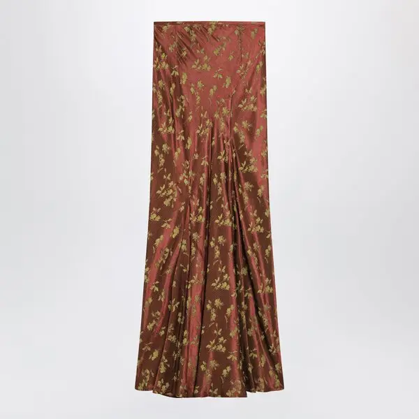 Dries Van Noten Long Rust Skirt In Floral Jacquard - Brown