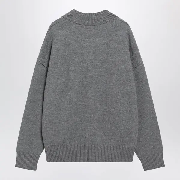 AMI Paris Grey De Coeur Wool Polo Sweater
