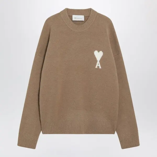 AMI Paris Beige De Coeur Wool Sweater