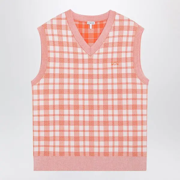 Loewe White And Orange Checked Wool Vest - Brown