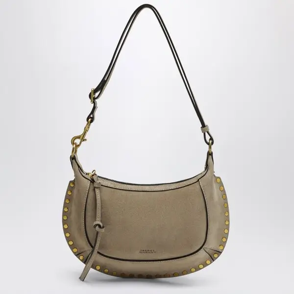 Isabel Marant Étoile Oskan Moon Shoulder Bag In Smoky Taupe Suede - Cream