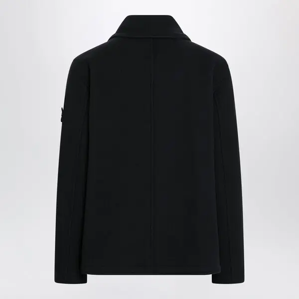 Stone Island Navy Double-breasted Coat In Wool And Cashmere