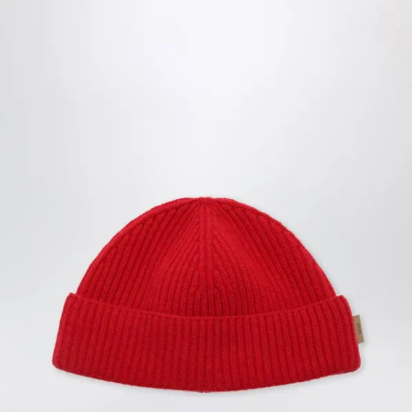 AMI Paris Ruby Ribbed Wool Beanie - Red
