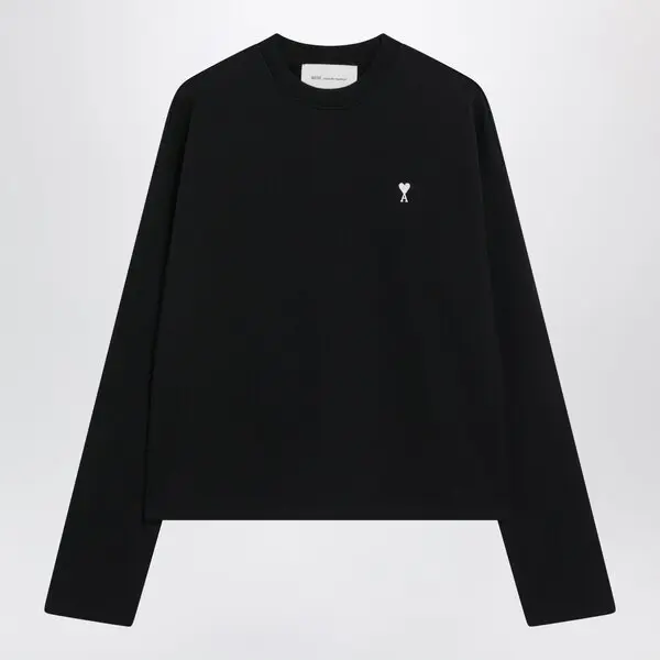AMI Paris De Coeur Sweatshirt In /cream Cotton - Black