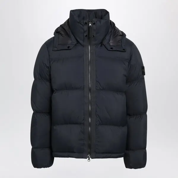 Stone Island Navy Zip-up Down Jacket In Ripstop Nylon