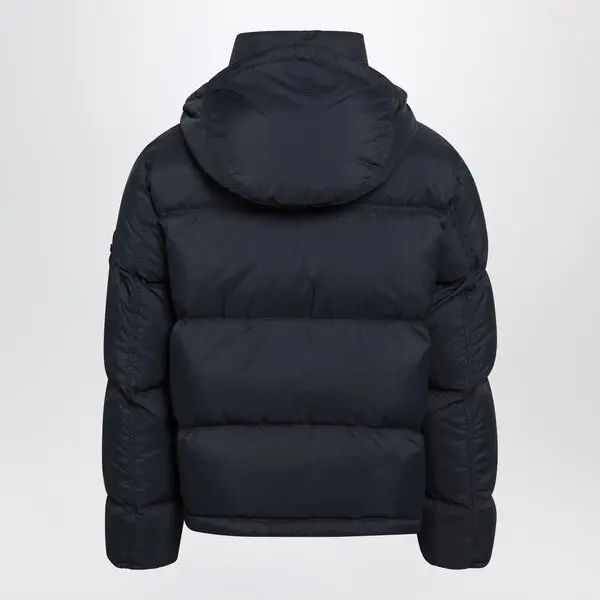 Stone Island Navy Zip-up Down Jacket In Ripstop Nylon