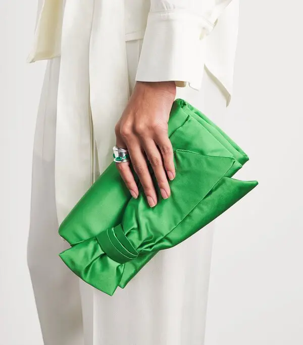 Carolina Herrera Satin Bow Karlita Clutch Bag - Green