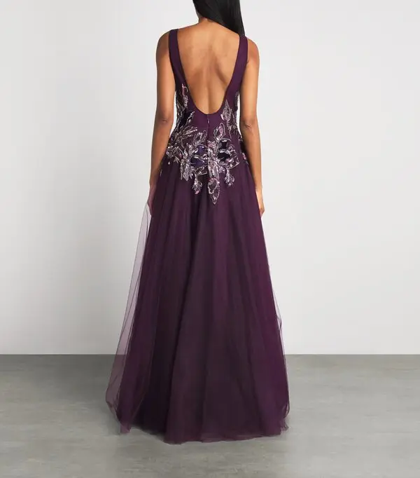Costarellos Embroidered Tulle Vianna Gown
