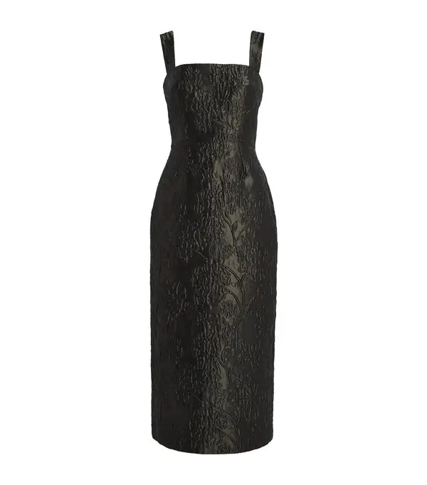 Carolina Herrera Cloqué Floral Column Midi Dress - Green