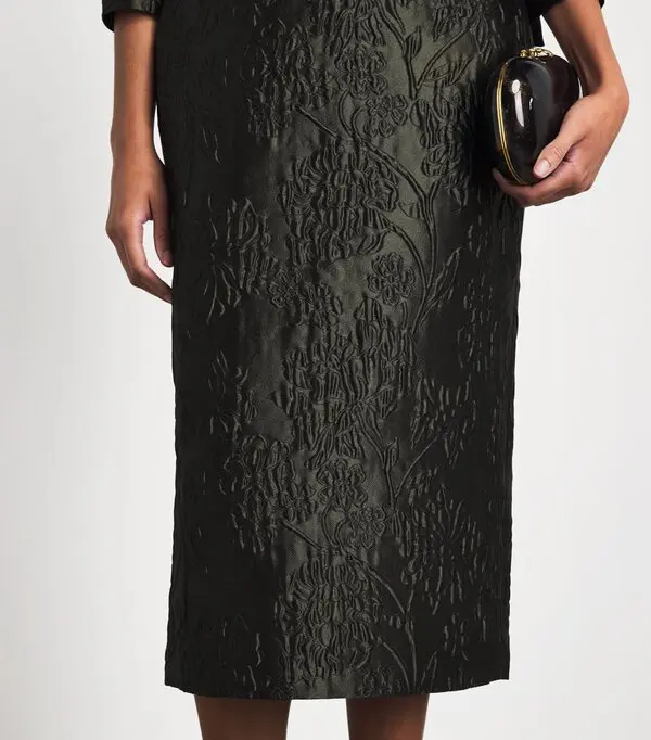 Carolina Herrera Cloqué Floral Column Midi Dress