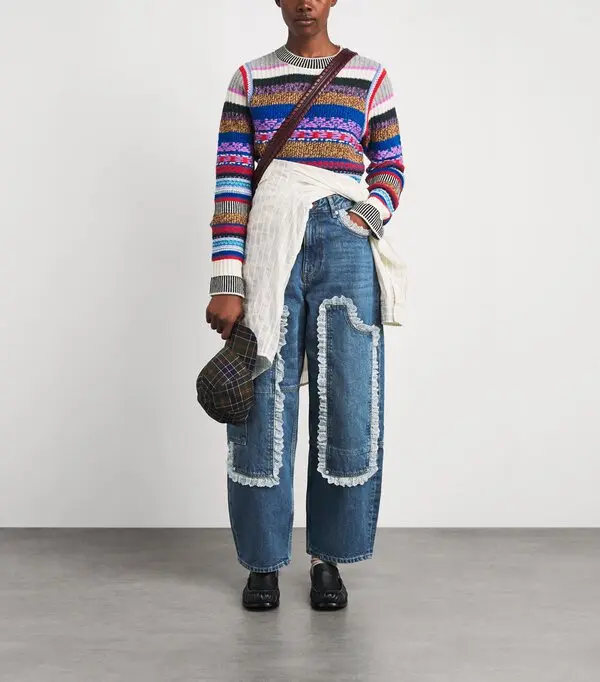 GANNI Rigid Audri Lace Low-rise Barrel Jeans