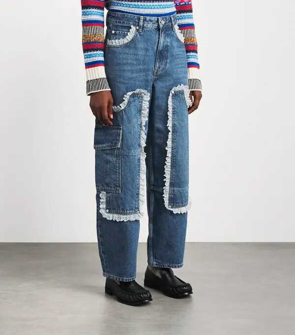 GANNI Rigid Audri Lace Low-rise Barrel Jeans