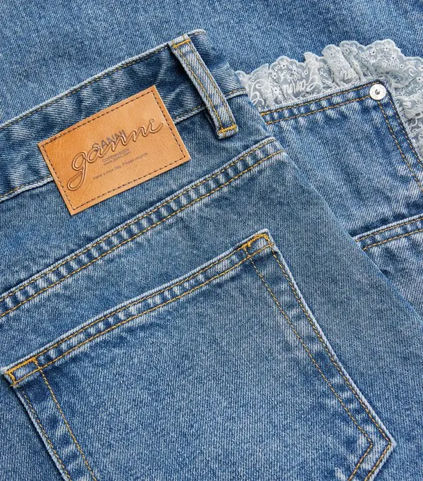 GANNI Rigid Audri Lace Low-rise Barrel Jeans