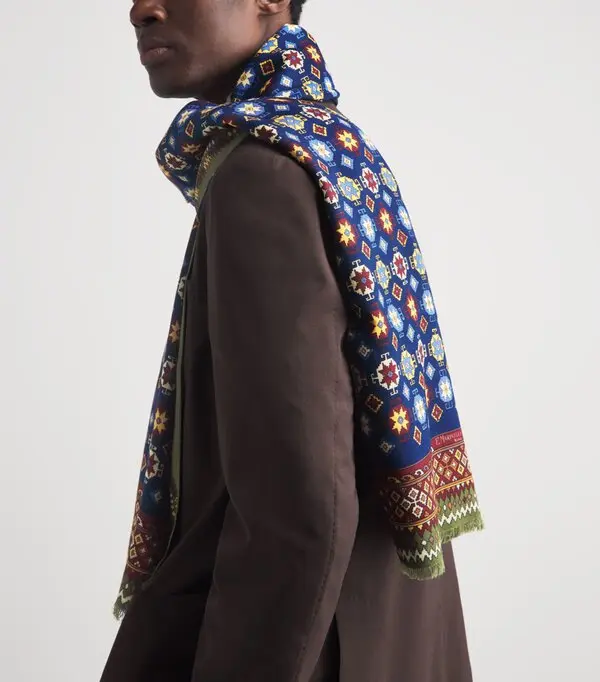 E. MARINELLA Wool-silk Geometric Print Scarf