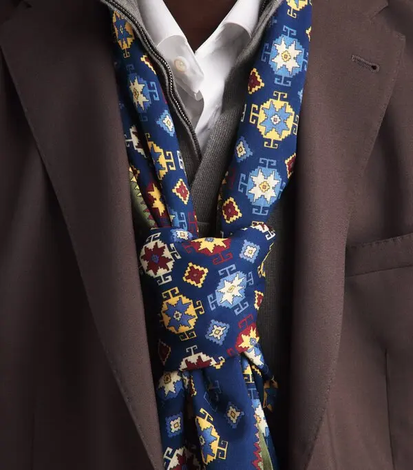 E. MARINELLA Wool-silk Geometric Print Scarf