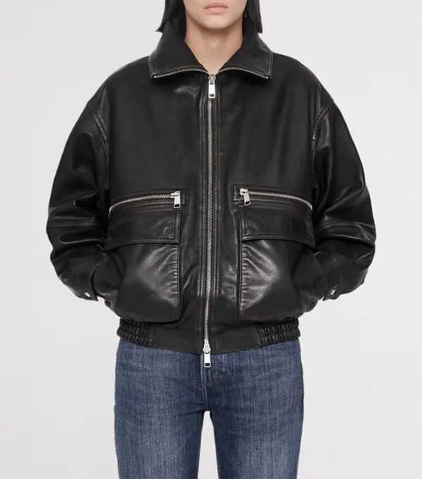 ALLSAINTS Leather Elisa Bomber Jacket - Brown