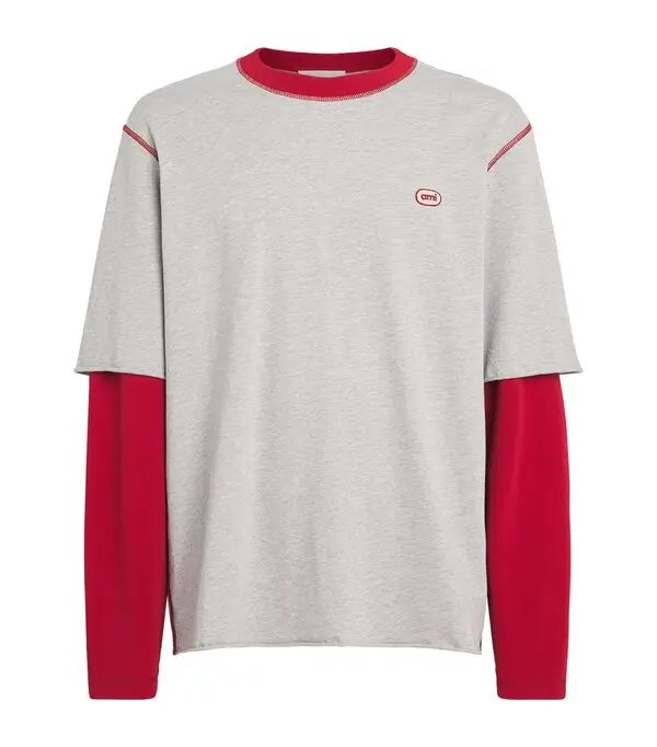 AMI Paris Cotton Double-sleeve Logo T-shirt