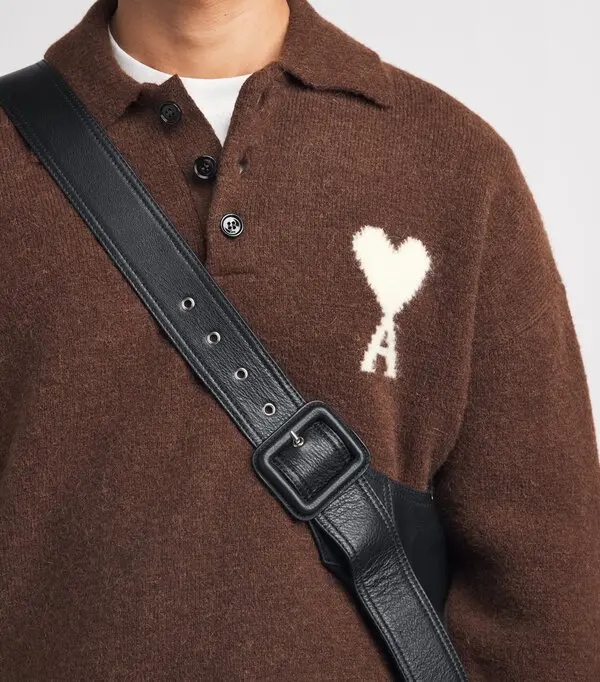 AMI Paris De Coeur Polo Sweater - Brown